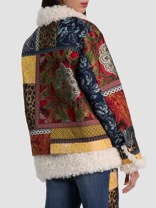Alice + Olivia Hudson Patchwork Jacquard & Sherpa Aviator Coat