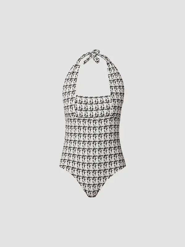 Shoshanna Houndstooth Halterneck One-piece Swimsuit