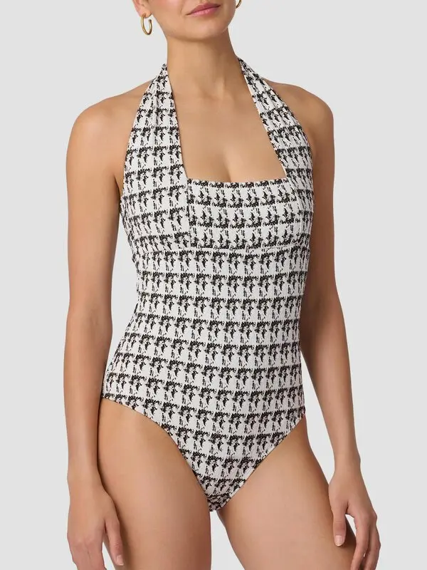 Shoshanna Houndstooth Halterneck One-piece Swimsuit