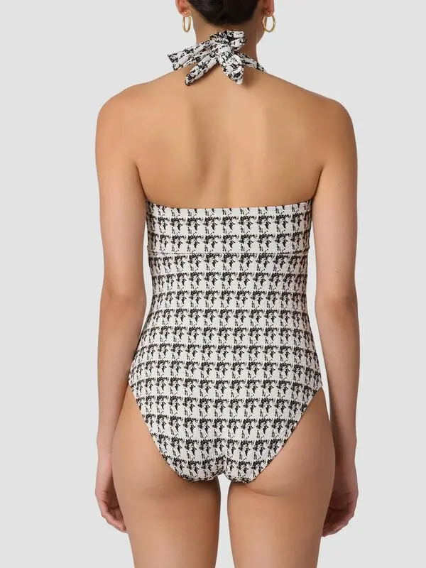Shoshanna Houndstooth Halterneck One-piece Swimsuit