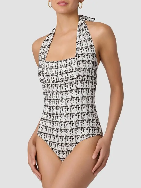 Shoshanna Houndstooth Halterneck One-piece Swimsuit