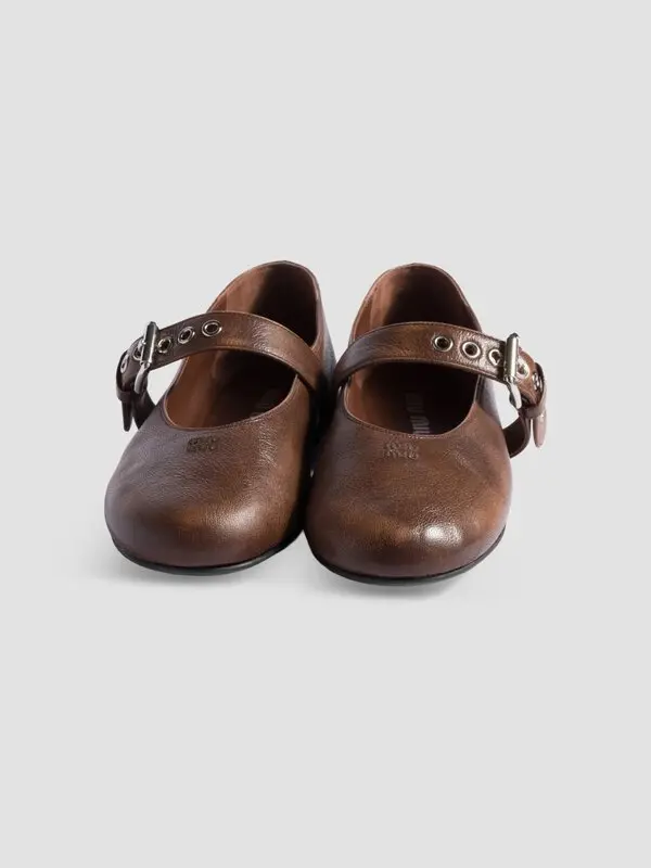 Miu Miu Nappa Leather Ballerinas - Brown
