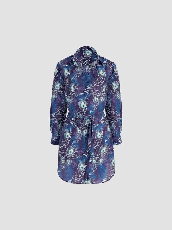 Vilebrequin Eye Of The Wind Feather-print Cotton-silk Mini-shirtdress - Blue