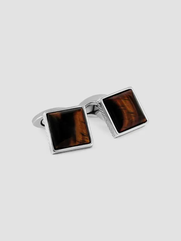 Tateossian Titanium & Tiger's Eye Square Cufflinks
