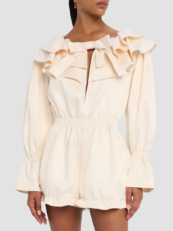 AKNVAS Gemma Long-sleeve Satin Romper - Cream