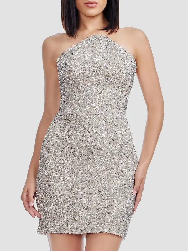 Dress The Population Anica Sequin Pointed Bodice Strapless Minidress