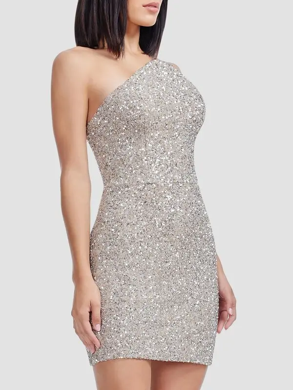 Dress The Population Anica Sequin Pointed Bodice Strapless Minidress