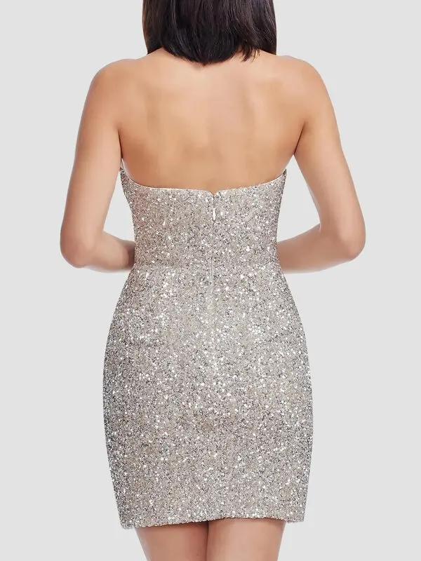 Dress The Population Anica Sequin Pointed Bodice Strapless Minidress