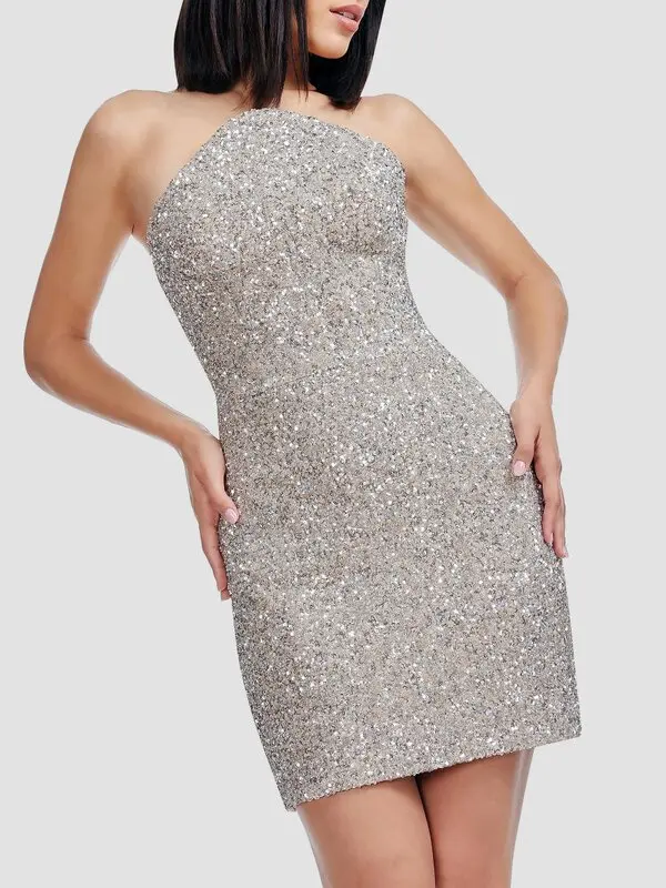 Dress The Population Anica Sequin Pointed Bodice Strapless Minidress