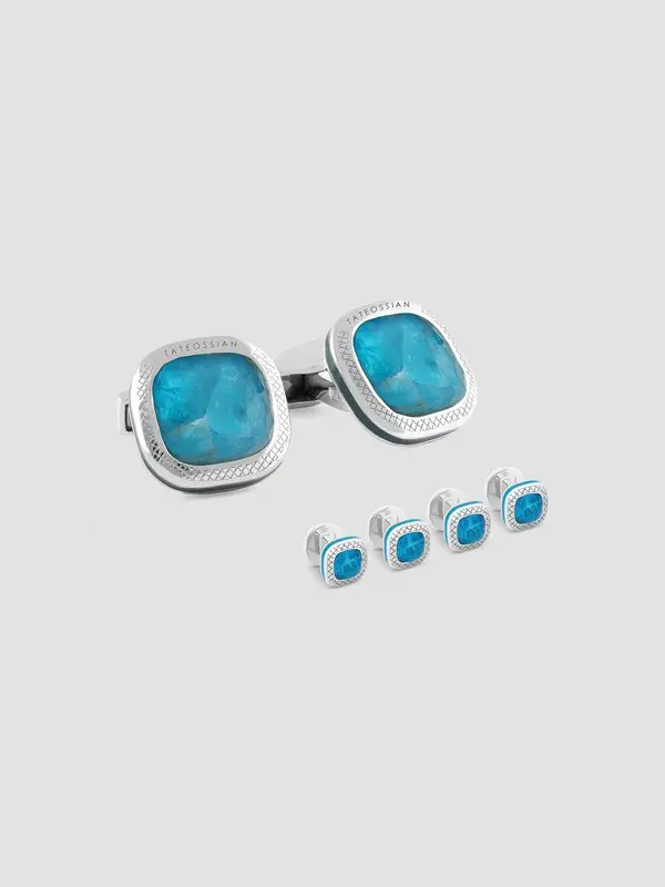 Tateossian 3-piece Sterling Silver & Apatite Cufflink & Stud Set