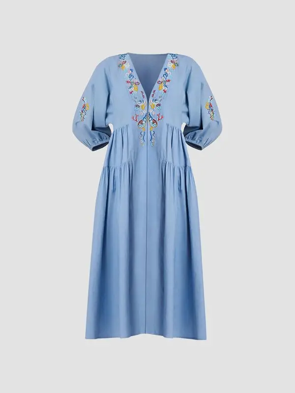 Shoshanna Evora Embroidered Cotton Midi-dress - Multi