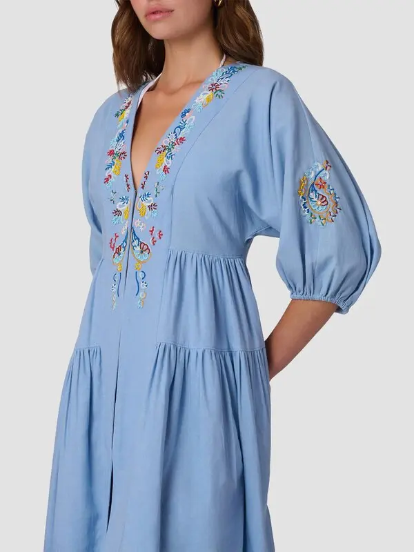 Shoshanna Evora Embroidered Cotton Midi-dress