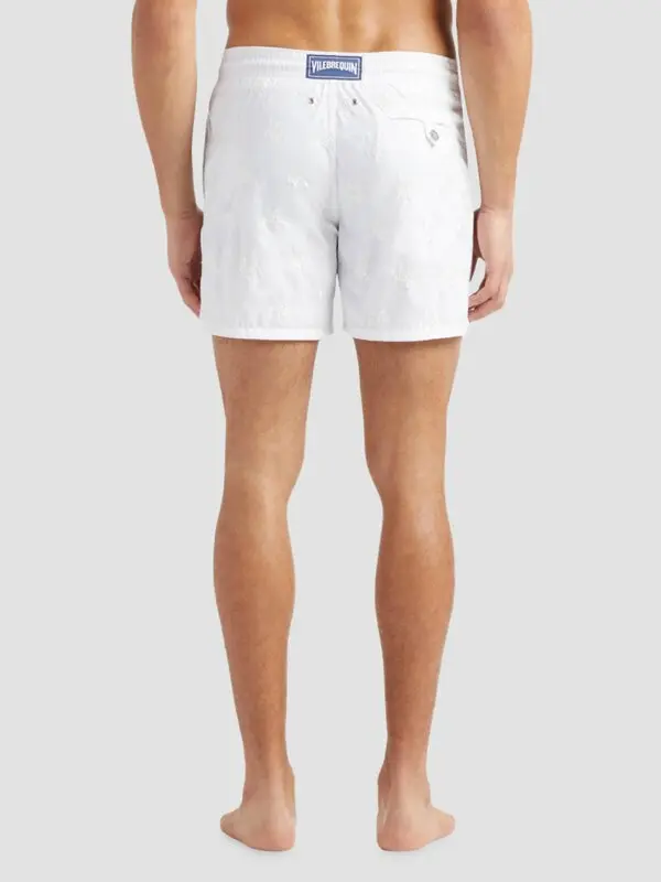 Vilebrequin Embroidered Micro Ronde Des Tortues Diagonal Swim Trunks - Blanc