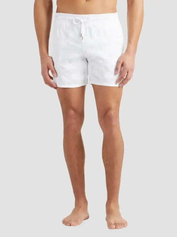 Vilebrequin Embroidered Micro Ronde Des Tortues Diagonal Swim Trunks - Blanc