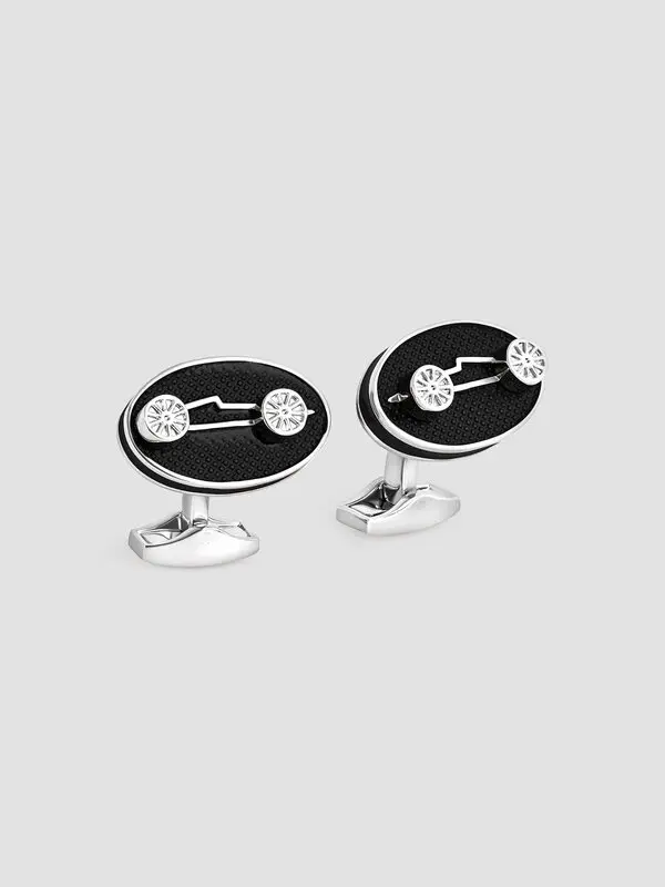 Tateossian Silvertone & Enamel Racing Car Oval Cufflinks