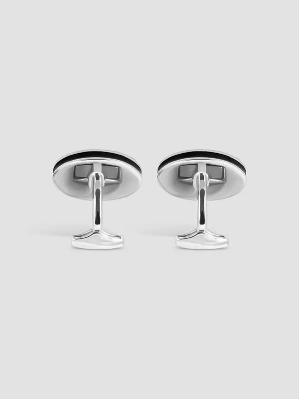 Tateossian Silvertone & Enamel Racing Car Oval Cufflinks