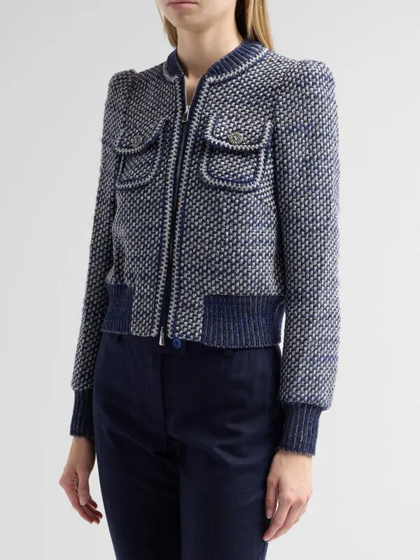 MAISON COMMON Tweed Bomber Jacket - Navy