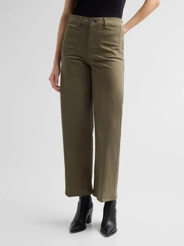 FRAME Le Slim Palazzo Modernist Pocket Crop Pants - Grasshopper