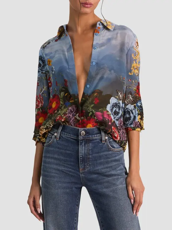Alice + Olivia Willa Floral Silk Button-front Top