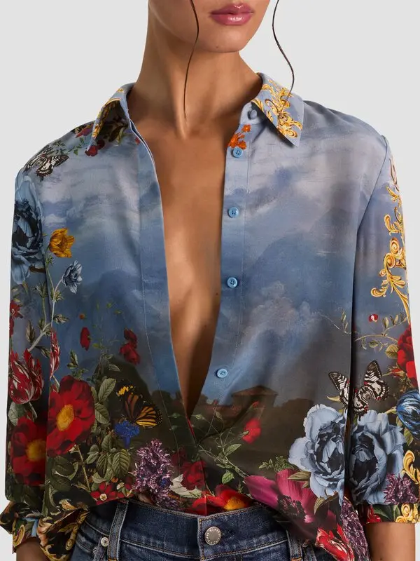 Alice + Olivia Willa Floral Silk Button-front Top