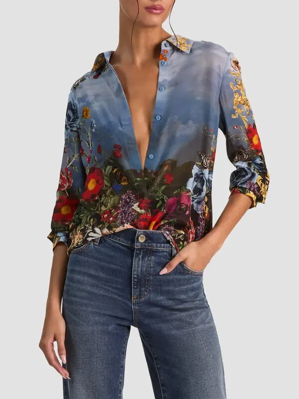 Alice + Olivia Willa Floral Silk Button-front Top
