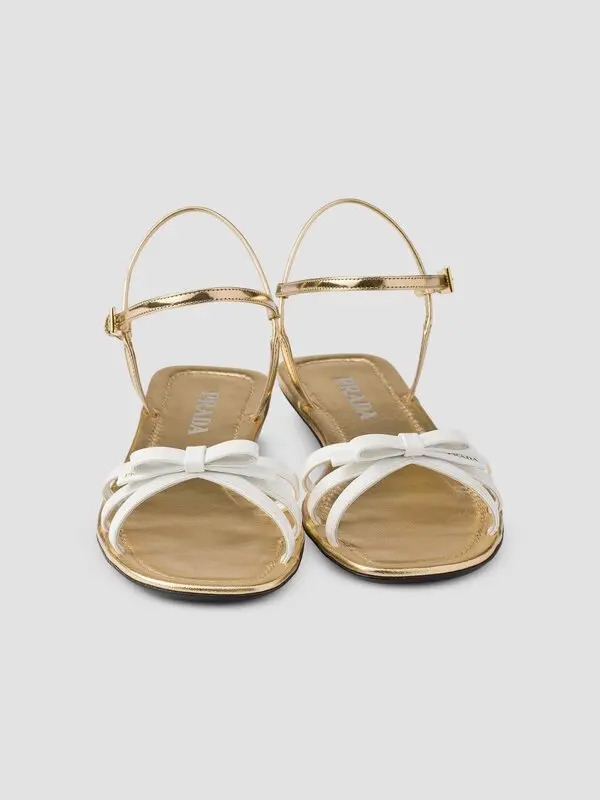Prada Flat Patent And Metallic Leather Sandals - White
