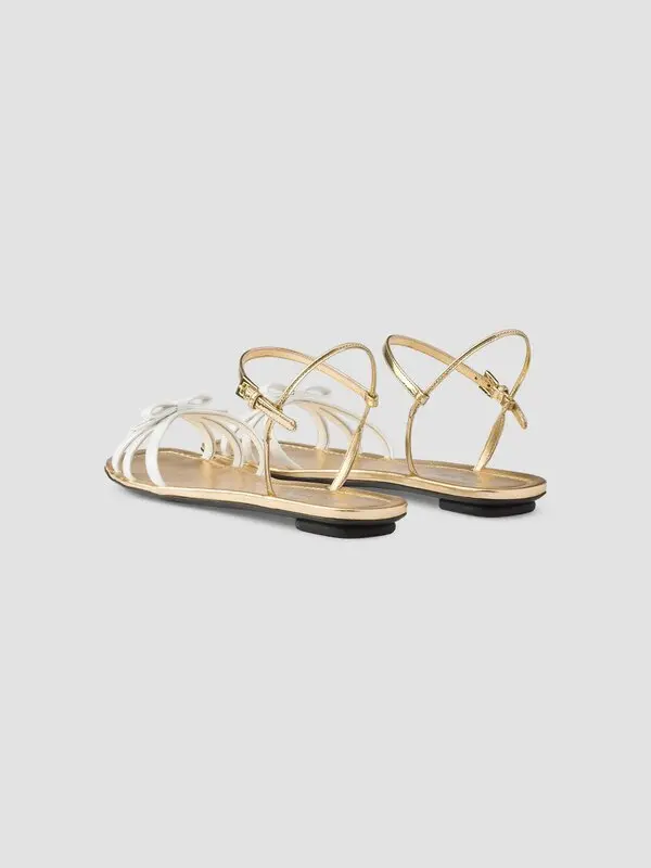 Prada Flat Patent And Metallic Leather Sandals - White