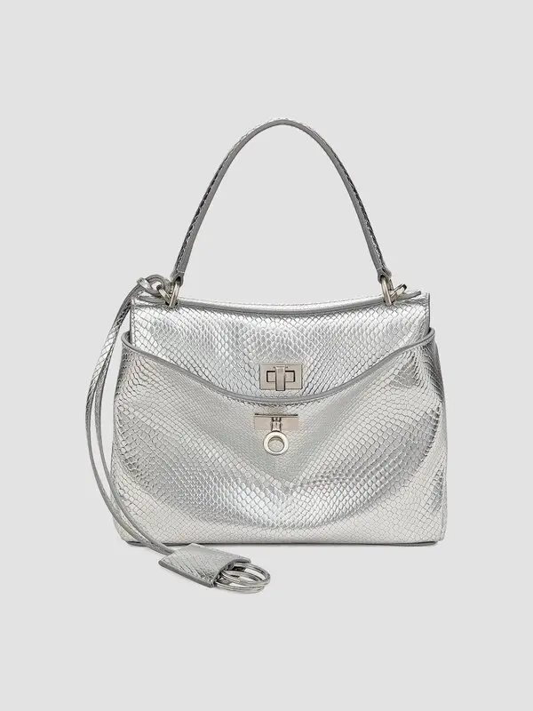 Balenciaga Rodeo Embossed Leather Top Handle Bag - Silver