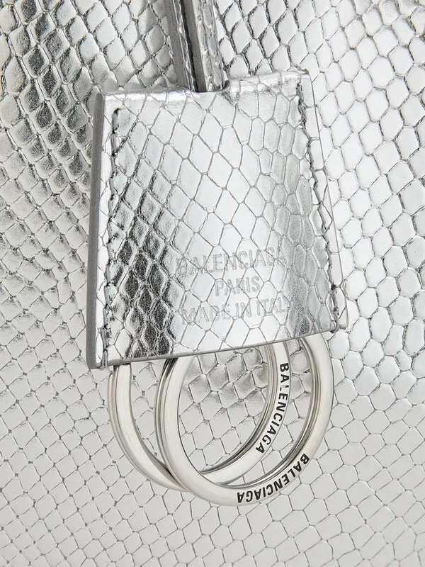 Balenciaga Rodeo Embossed Leather Top Handle Bag - Silver