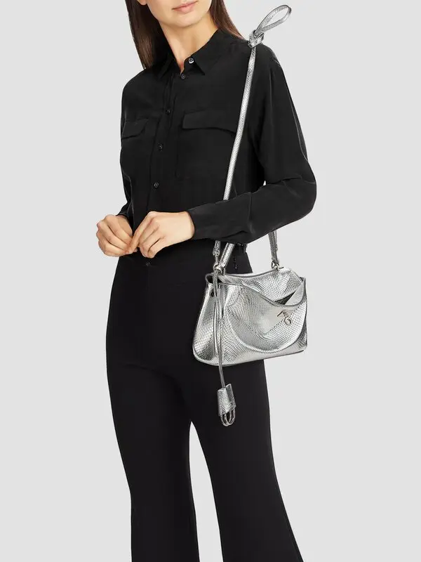Balenciaga Rodeo Embossed Leather Top Handle Bag - Silver