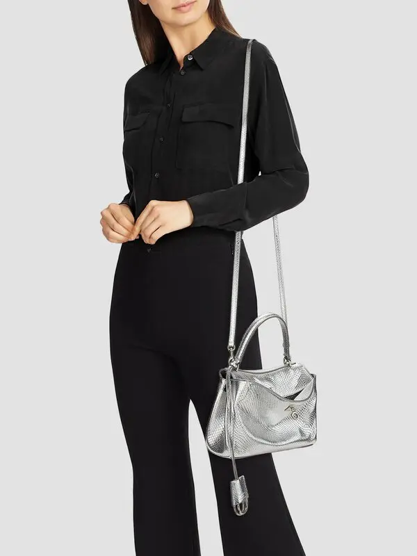 Balenciaga Rodeo Embossed Leather Top Handle Bag - Silver