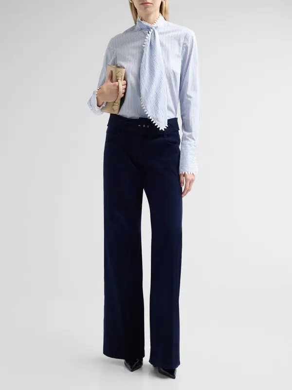 MAISON COMMON Embroidered Stripe Cotton Shirt