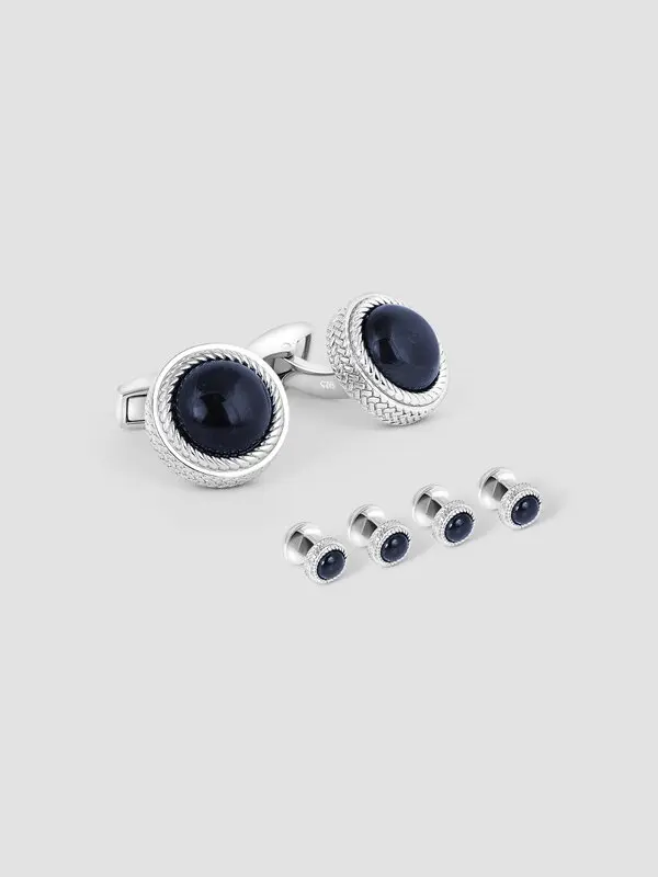 Tateossian 3-piece Sterling Silver & Tiger Eye Cufflinks & Studs Set
