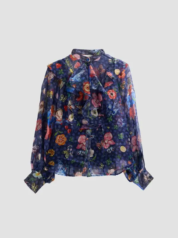 MAISON COMMON Floral Silk Organza Tieneck Blouse