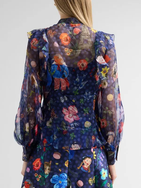 MAISON COMMON Floral Silk Organza Tieneck Blouse