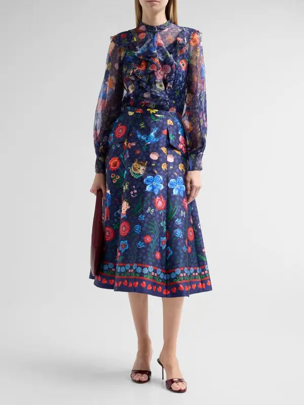 MAISON COMMON Floral Silk Organza Tieneck Blouse