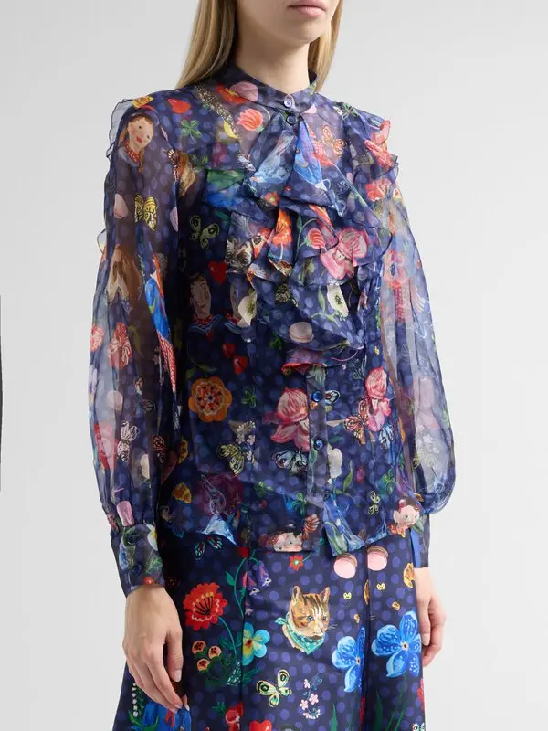 MAISON COMMON Floral Silk Organza Tieneck Blouse