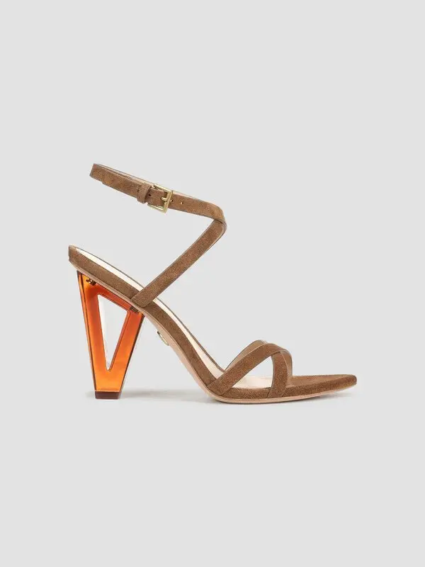Veronica Beard Lanaya 90mm Suede Sculptural-heel Sandals - Chestnut Brown