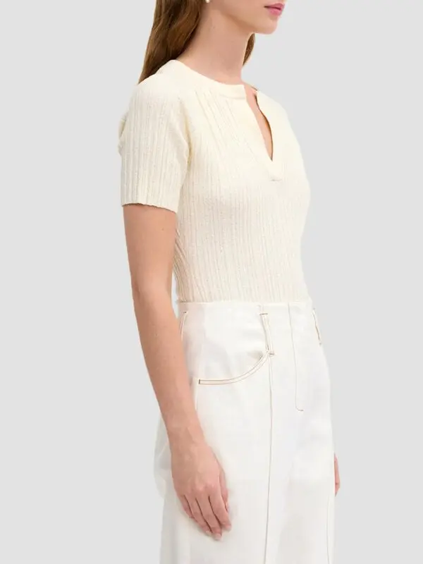 Rebecca Taylor Bouclé Knit Cotton Blend Sweater - Ivory