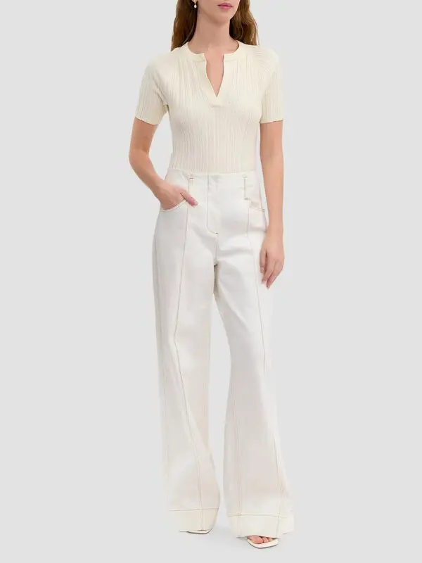 Rebecca Taylor Bouclé Knit Cotton Blend Sweater - Ivory