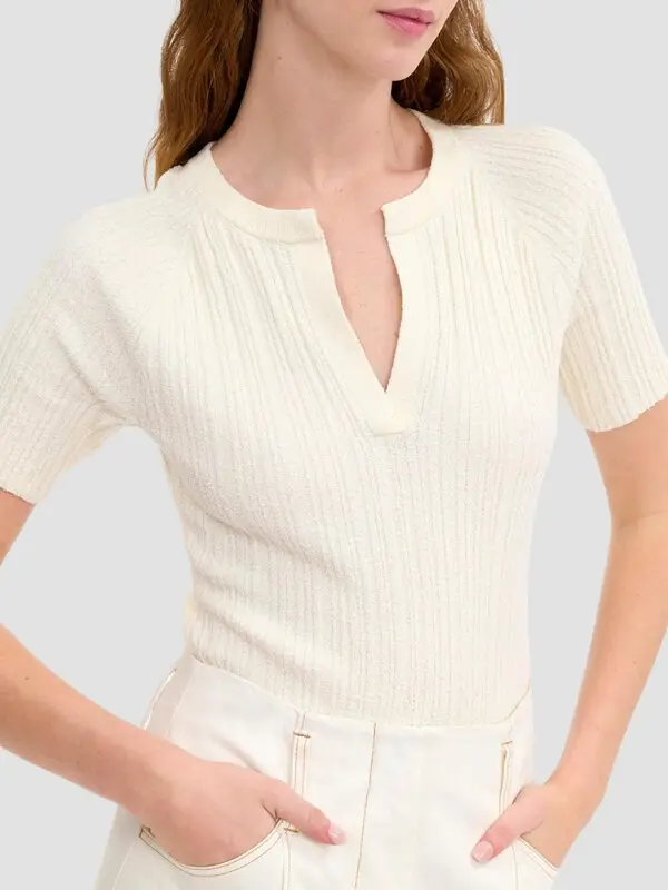 Rebecca Taylor Bouclé Knit Cotton Blend Sweater - Ivory