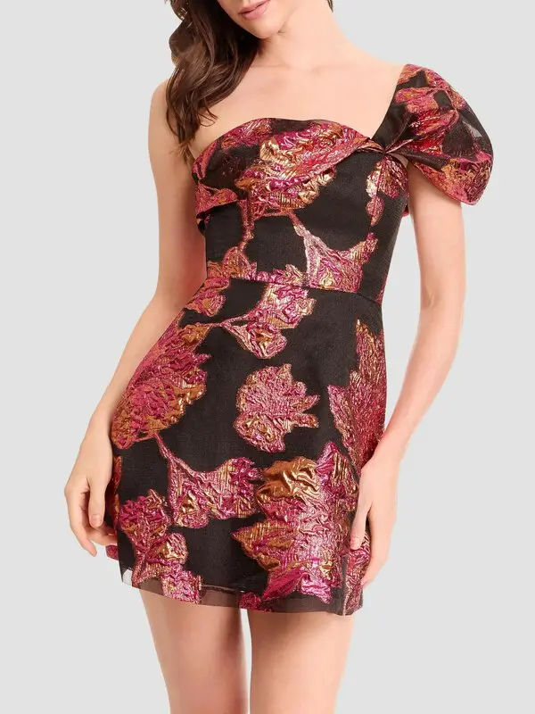 Dress The Population Olive One-shoulder Brocade Minidress