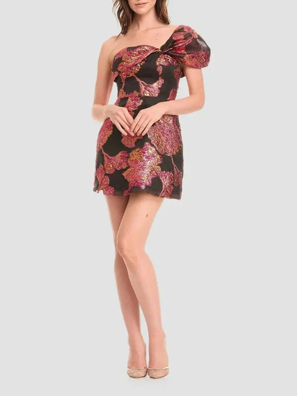 Dress The Population Olive One-shoulder Brocade Minidress