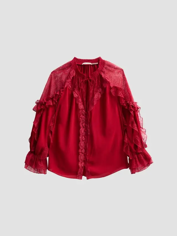Alice + Olivia Aleena Ruffled Lace-trim Blouse