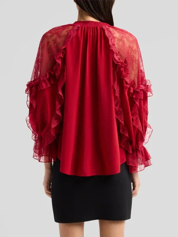 Alice + Olivia Aleena Ruffled Lace-trim Blouse