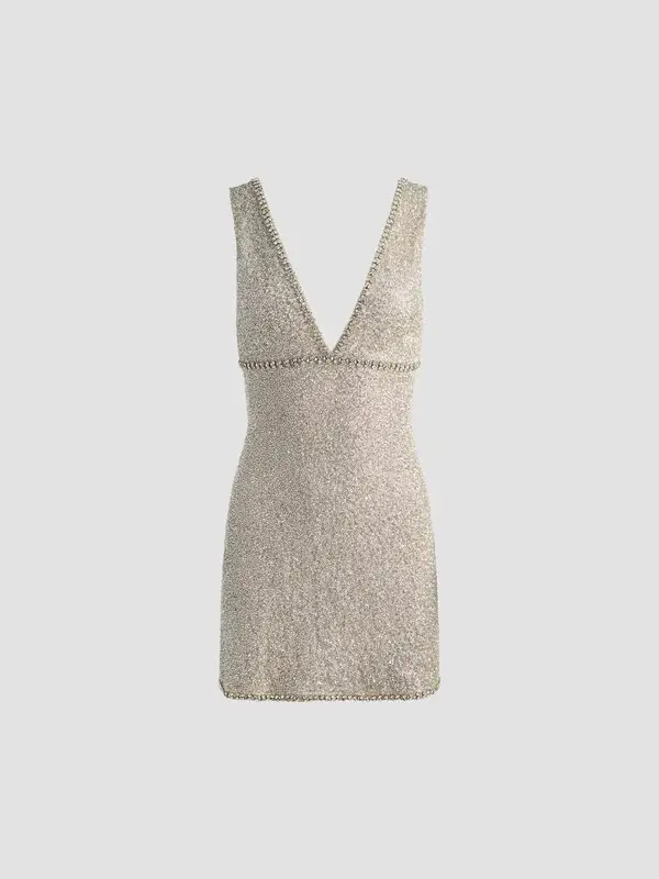 Alice + Olivia Mandy Embellished Plungingv-neck Mini Dress