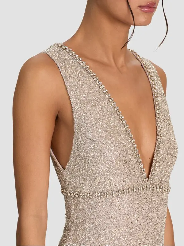 Alice + Olivia Mandy Embellished Plungingv-neck Mini Dress