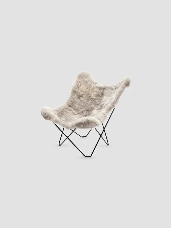 WEICH COUTURE ALPACA Mariposa Alpaca Fur & Steel Butterfly Chair - Silver Grey