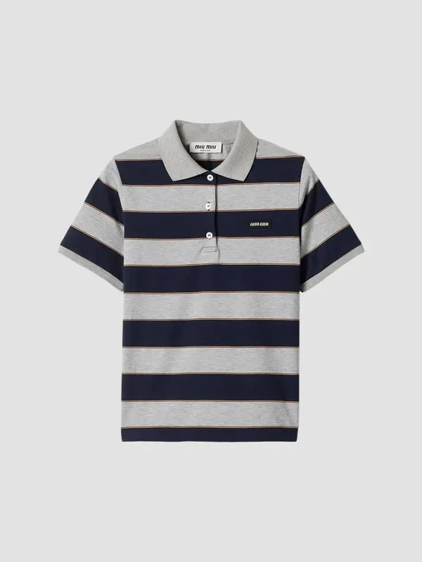 Miu Miu Striped Jersey Polo Shirt - Blue Multi