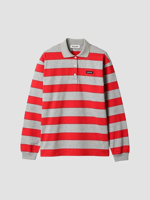 Miu Miu Striped Jersey Polo Shirt - Red